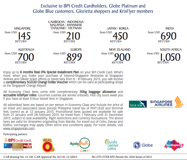 Singapore Airlines Promo Fares Showcase